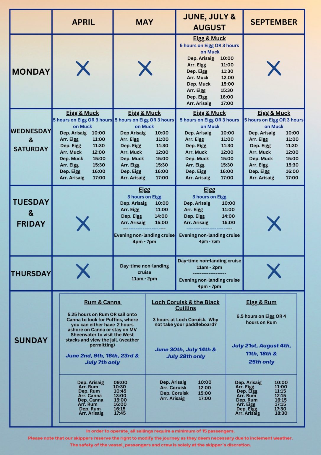 Travel to Eigg - Ferry Timetables | Eigg Adventures